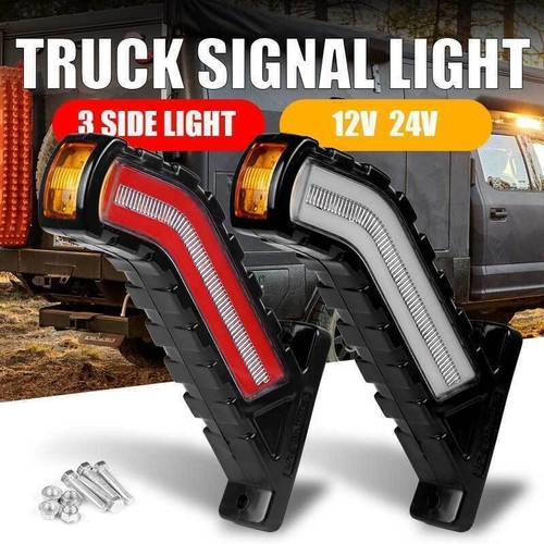 2X LED Side Marker Lights Flowing Outline R/W/A Turn Signal Lorry Truck ...