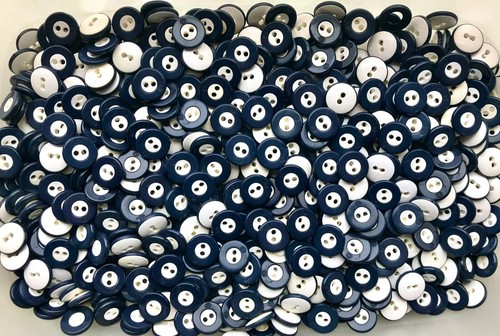 Small 12mm 20L Dark Navy Blue & White 2 Hole Shirt Craft Button Buttons ...