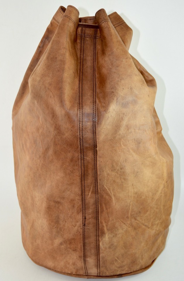 Organic Leather Drawstring Bucket Duffel Bag Backpack Rucksack Moroccan ...