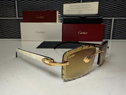Cartier White Buffs Diamond Cut Lenses Gold Frame Sunglasses Buffalo ...