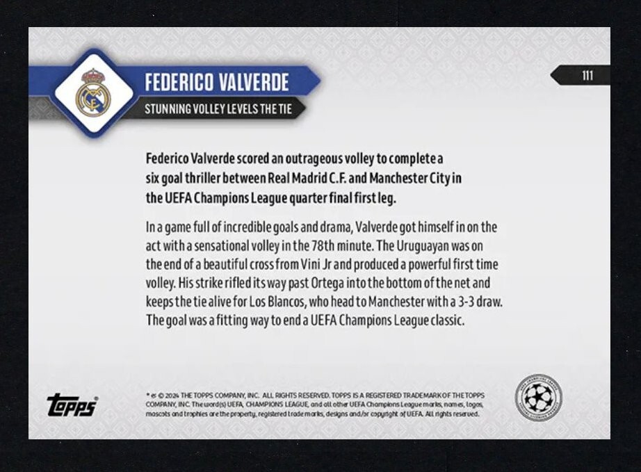 2023/2024 TOPPS NOW UCL ⭐ FEDERICO VALVERDE ⭐ REAL MADRID ☄️ N. 111 | eBay