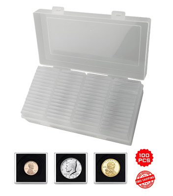 60 PCS 40mm Square Silver Dollar Coin Holders Coin Capsules Black ...