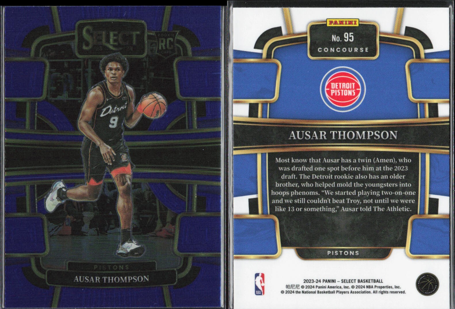 23/24 Panini Select Concourse Base Blue Retail RC #95 Ausar Thompson ...