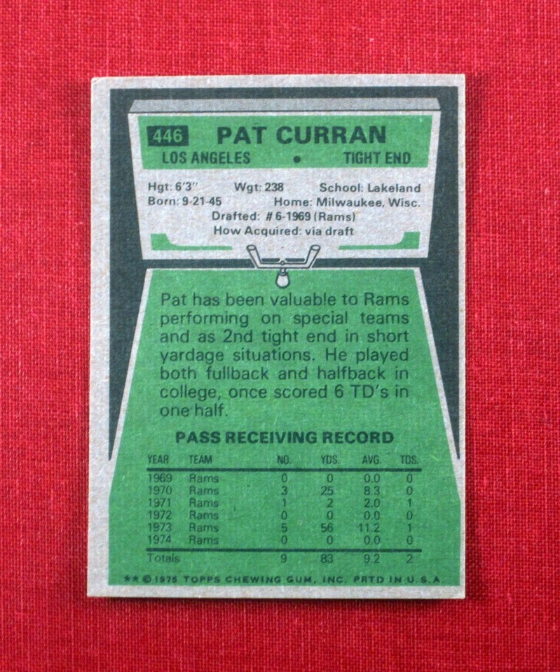 1975 TOPPS SET BREAK #446 PAT CURRAN Los Angeles Rams EX | eBay