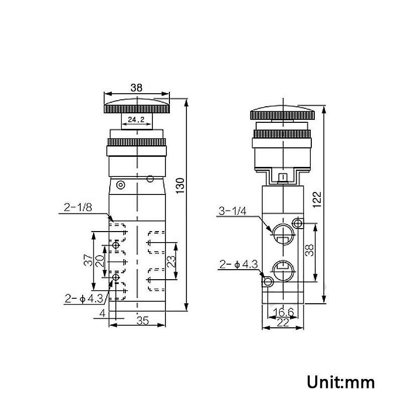 MV-10 Pneumatic Air Control Valve 2 Position 5 Way Momentary Mushroom ...