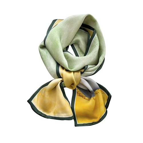 Double Sides 100% Silk Long Scarf 150*15cm Women Green Yellow ...