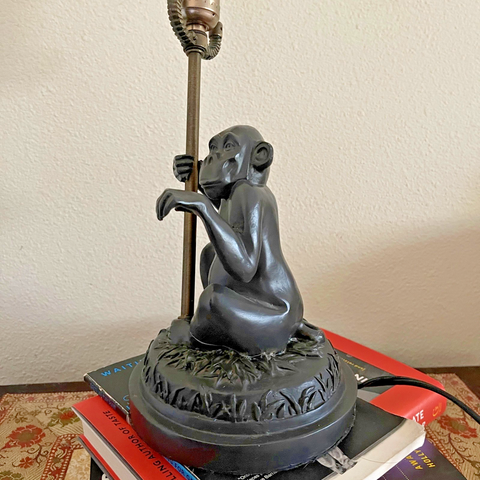 Whimsical Monkey Lamp Holding Light Bulb – Black Resin Jungle Safari ...