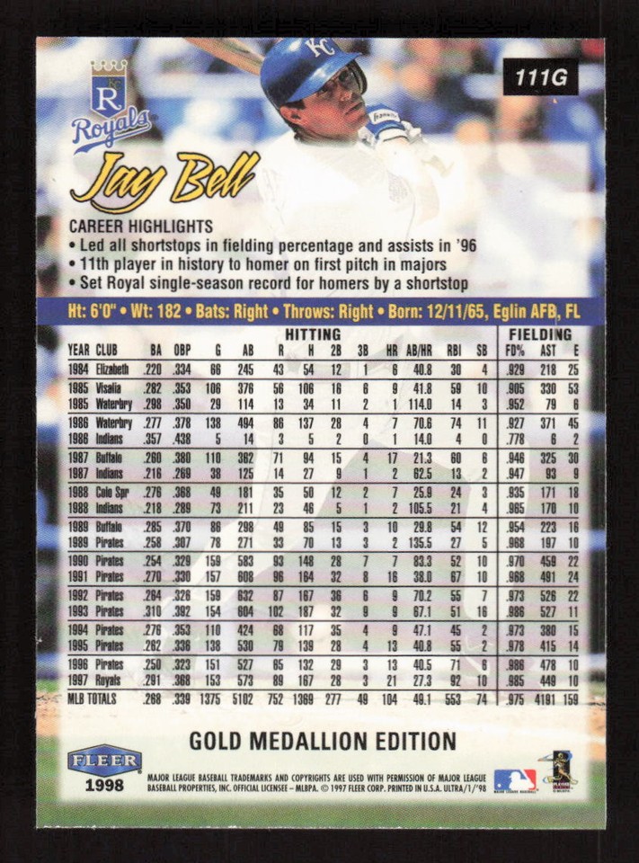 1998 Fleer Ultra Gold Medallion #111G Jay Bell Kansas City Royals | eBay