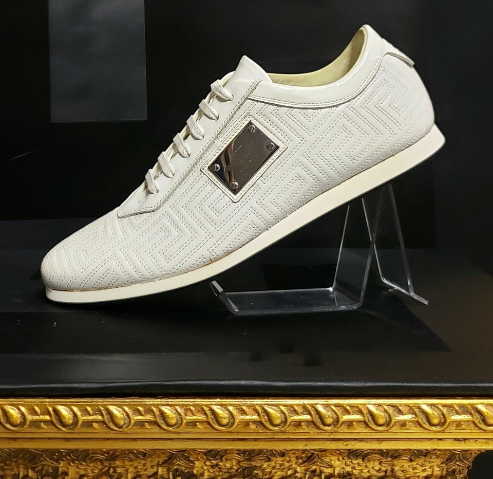 NEW VERSACE WHITE LEATHER SNEAKERS with a GREEK PATTERN 40- 7 | eBay