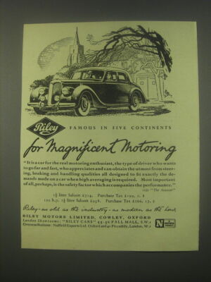 1949 Riley Cars Ad - Famous in five continents for magnificent motoring ...