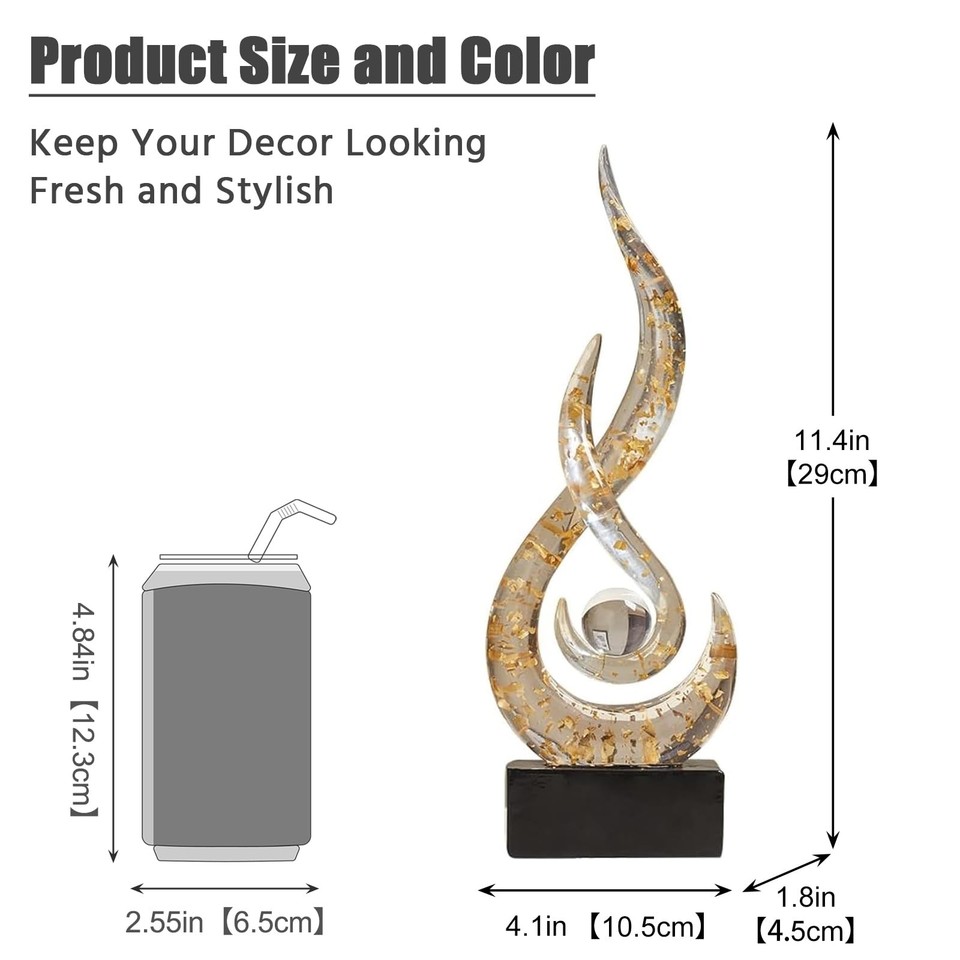 Modern Abstract Art Table Decoration,Resin Flame Statue Modern Gold ...