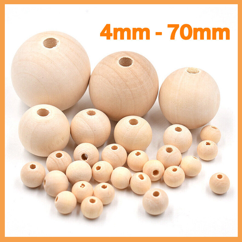 Natural Wooden Craft Balls Wood Beads Sphere With Hole 4mm to 60mm ...