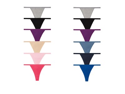12 Pack Women Cotton Sexy Basic Thongs underwear G String Panties Lot ...