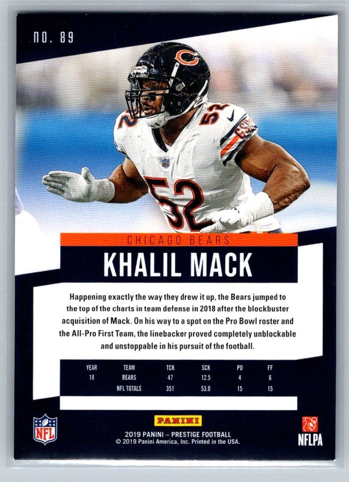 2019 Panini Prestige #89 Khalil Mack Chicago Bears Football Card | eBay
