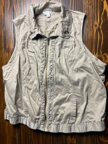 CJ Banks Vest Women's Size 3X Tan Pocket Full Zip Drawstring Sleeveless ...