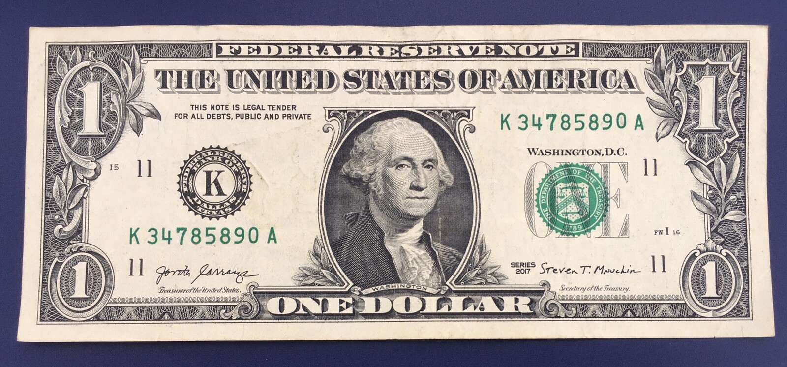 2017 $1 One Dollar Bill Serial Number # Misprint Note Error High 0 ...
