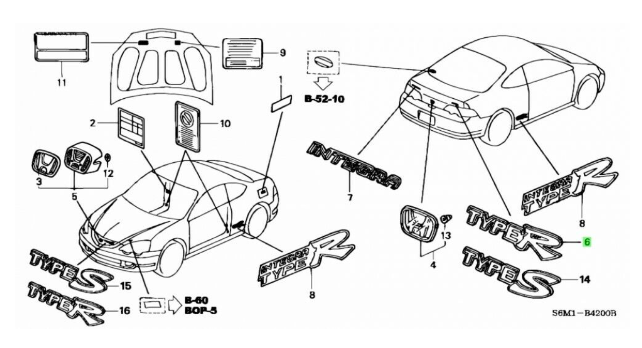 HONDA GENUINE Integra DC5 Type R Acura RSX Emblem 2002-2006 75717-S6M ...