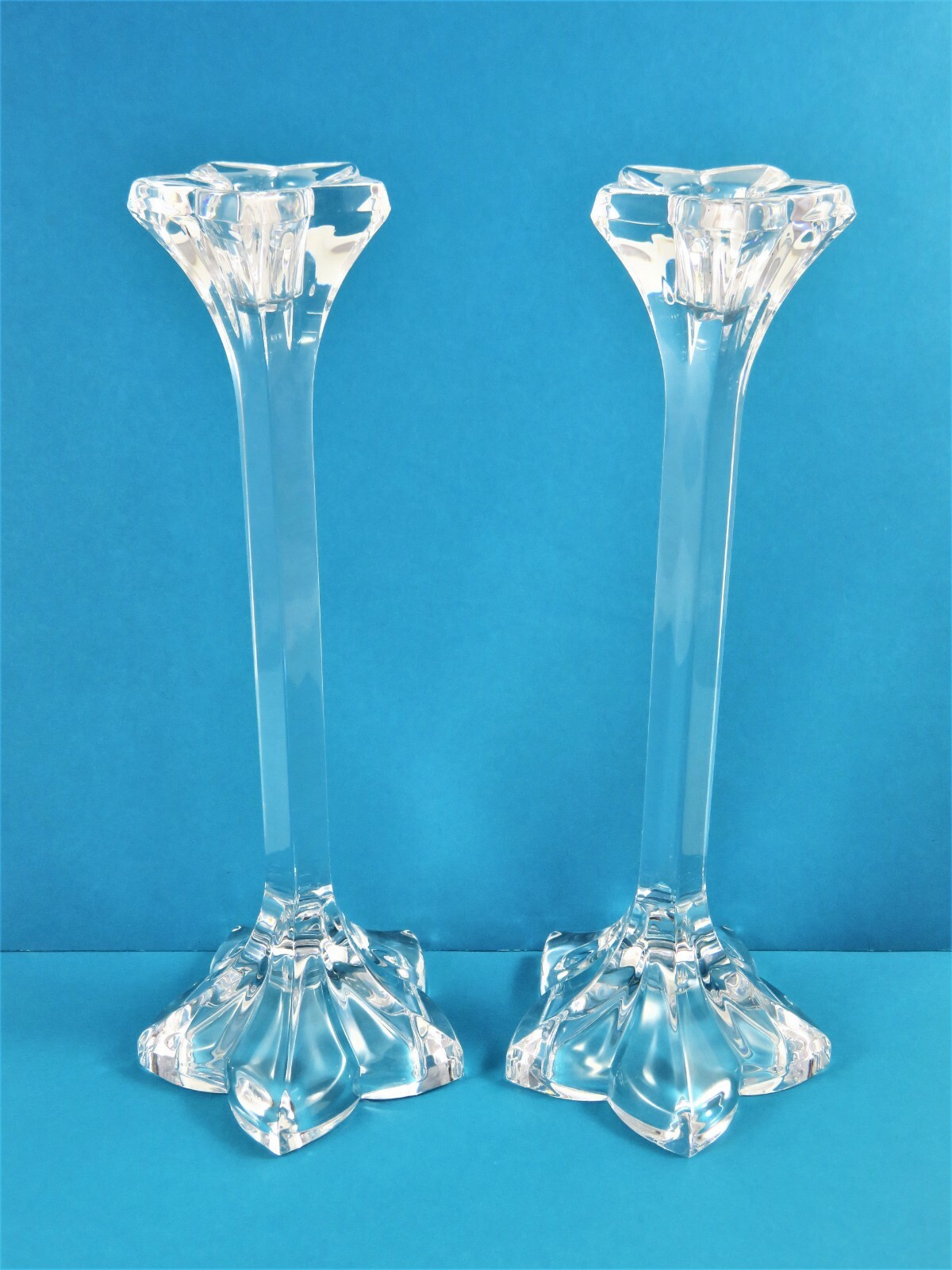 Clear Glass Taper Candle Holders 9 Inch Pair Daffodil Shape Top And ...