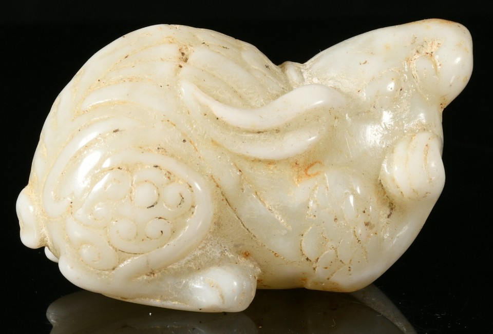 6.5CM Old China Dynasty Han White Jade Carving Rabbit Bunny Animal ...