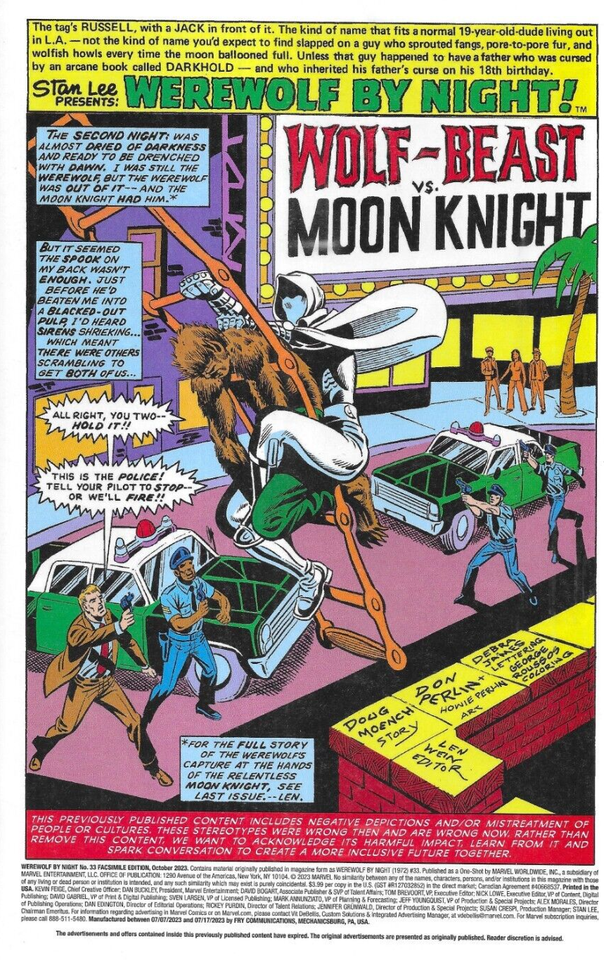 Werewolf By Night Comic 33 Facsimile 2023 Doug Moench Don Perlin Debra ...