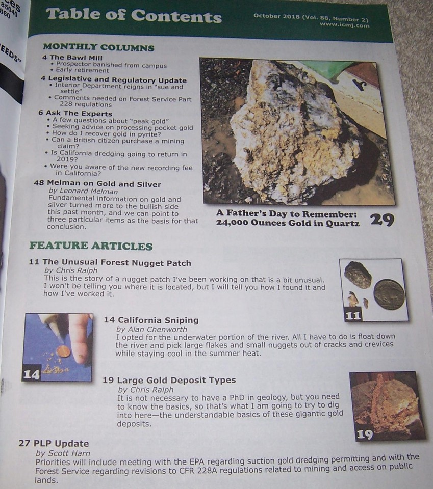 ICMJ's Prospecting and Mining Journal Magazine October 2018 gold | eBay