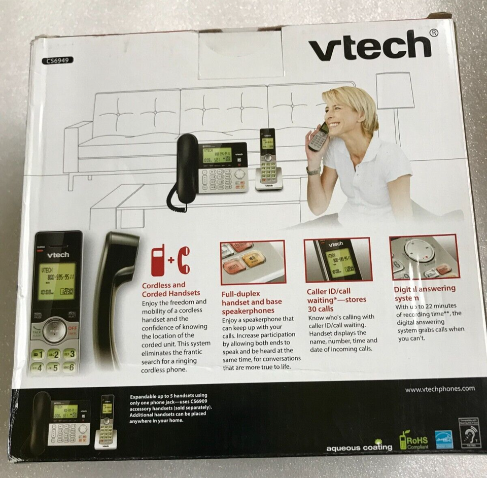 VTech CS6949 Expandable Corded/Cordless Answering System with Call ...