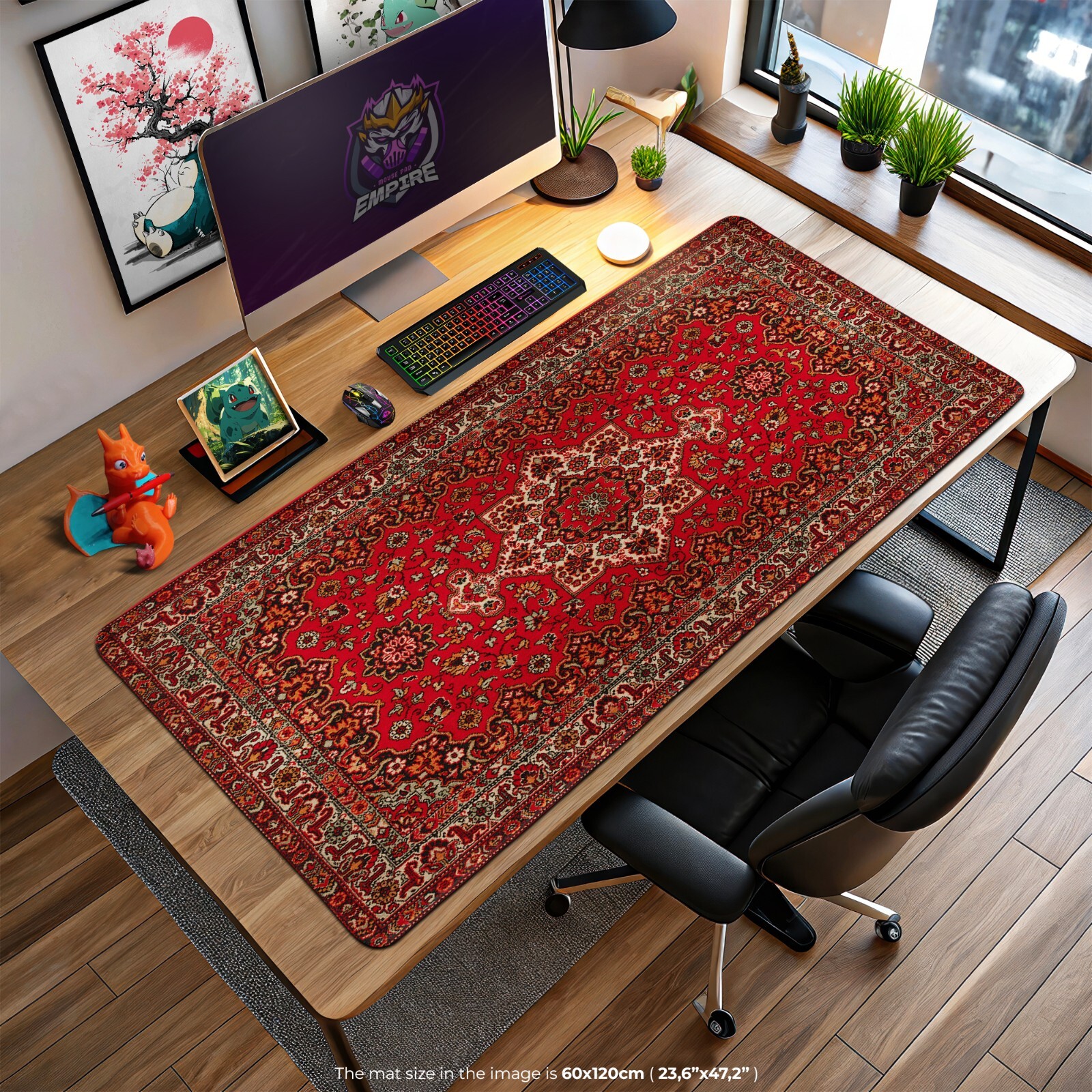 Red Persian Rug Mouse Pad, Vintage Desk Mat, Large Oriental Gaming Pad ...