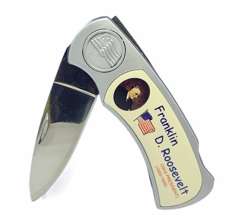 Pocket knife Presidents folding blade vtg US flag history Franklin D ...