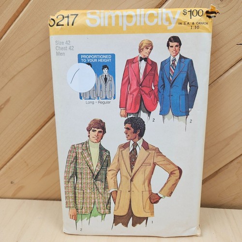 Simplicity 5217 Mens Proportioned Jacket Sewing Pattern Size 42 Chest ...