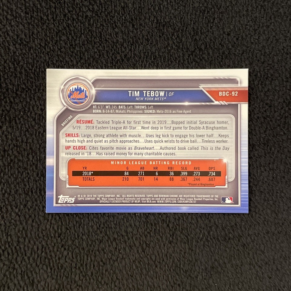 2019 Bowman Chrome Draft Tim Tebow BDC-92 New York Mets | eBay