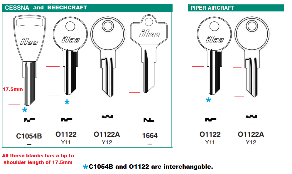 1664 Early CESSNA Aircraft KEY BLANK fits SOME 160 152 150 140 142 170 ...