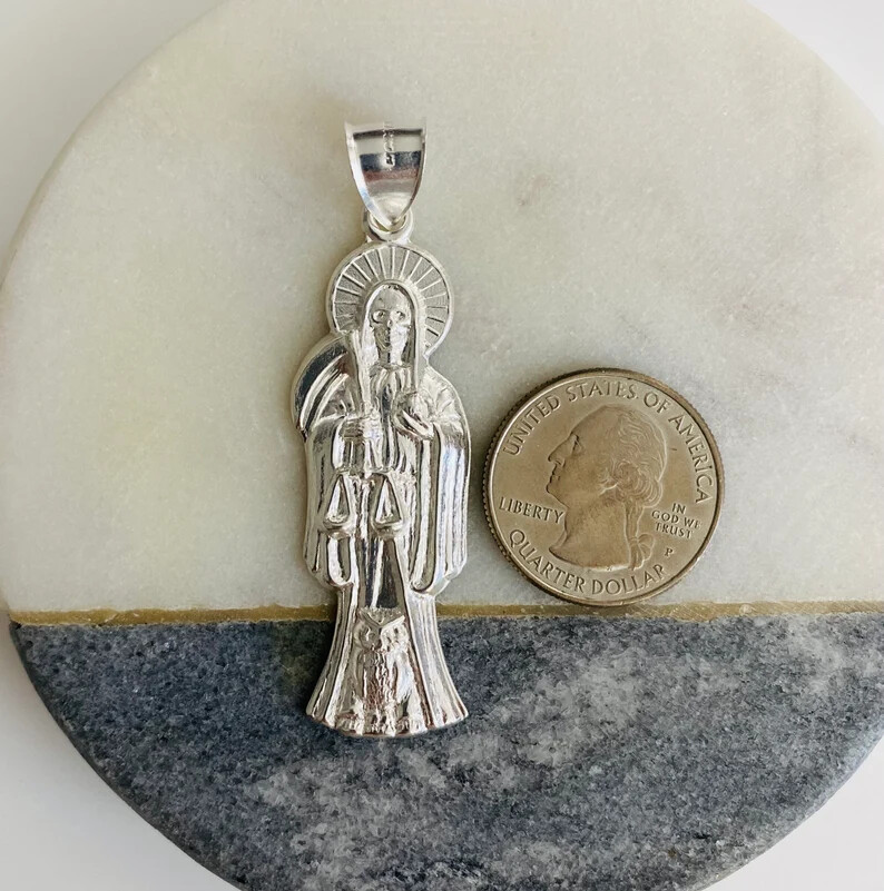 925 Sterling Silver Grim Reaper Pendant, 925 Silver Santa Muerte Charm ...