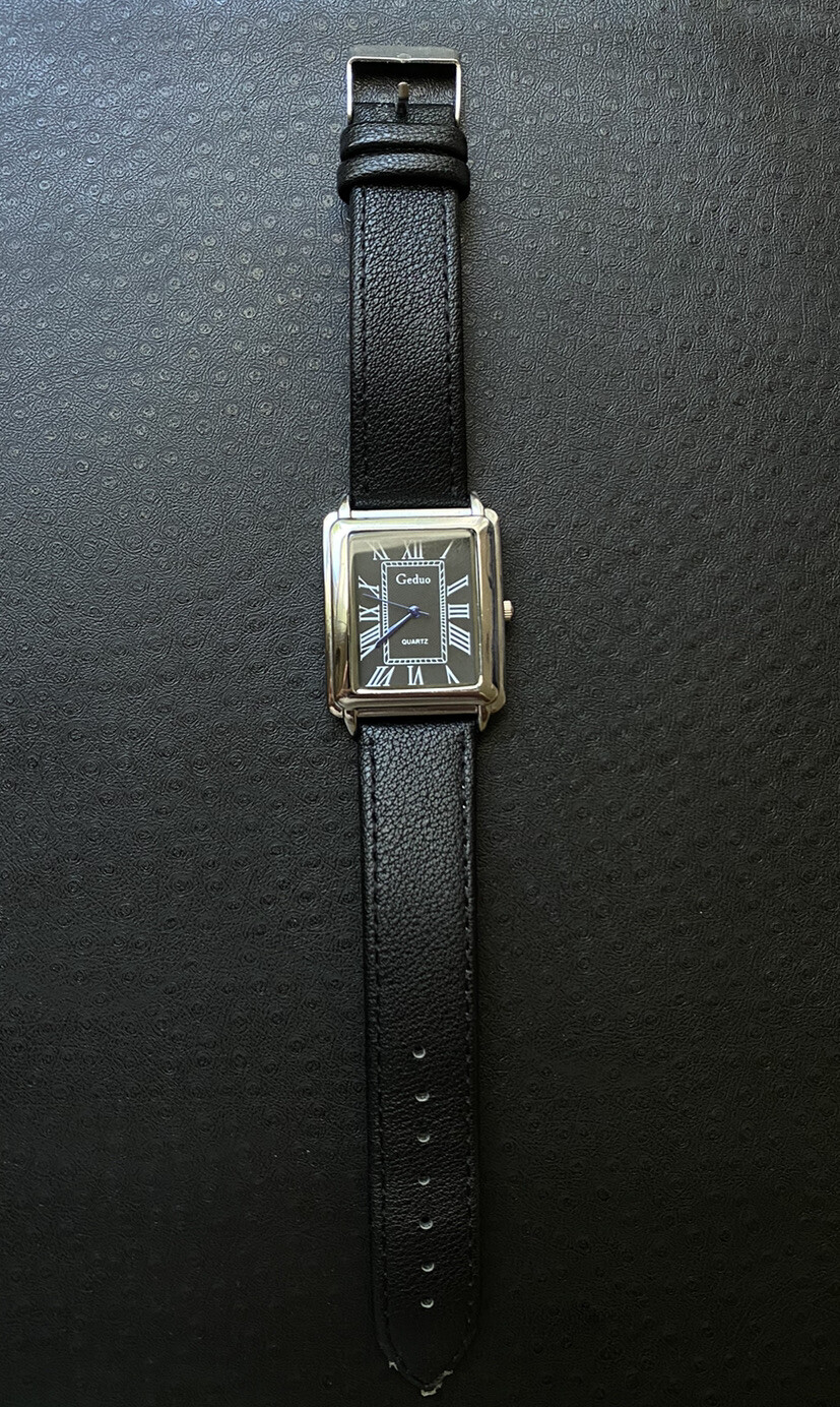 Mens Rectangle Quartz Watch W/ Leather Strap 28mm | eBay
