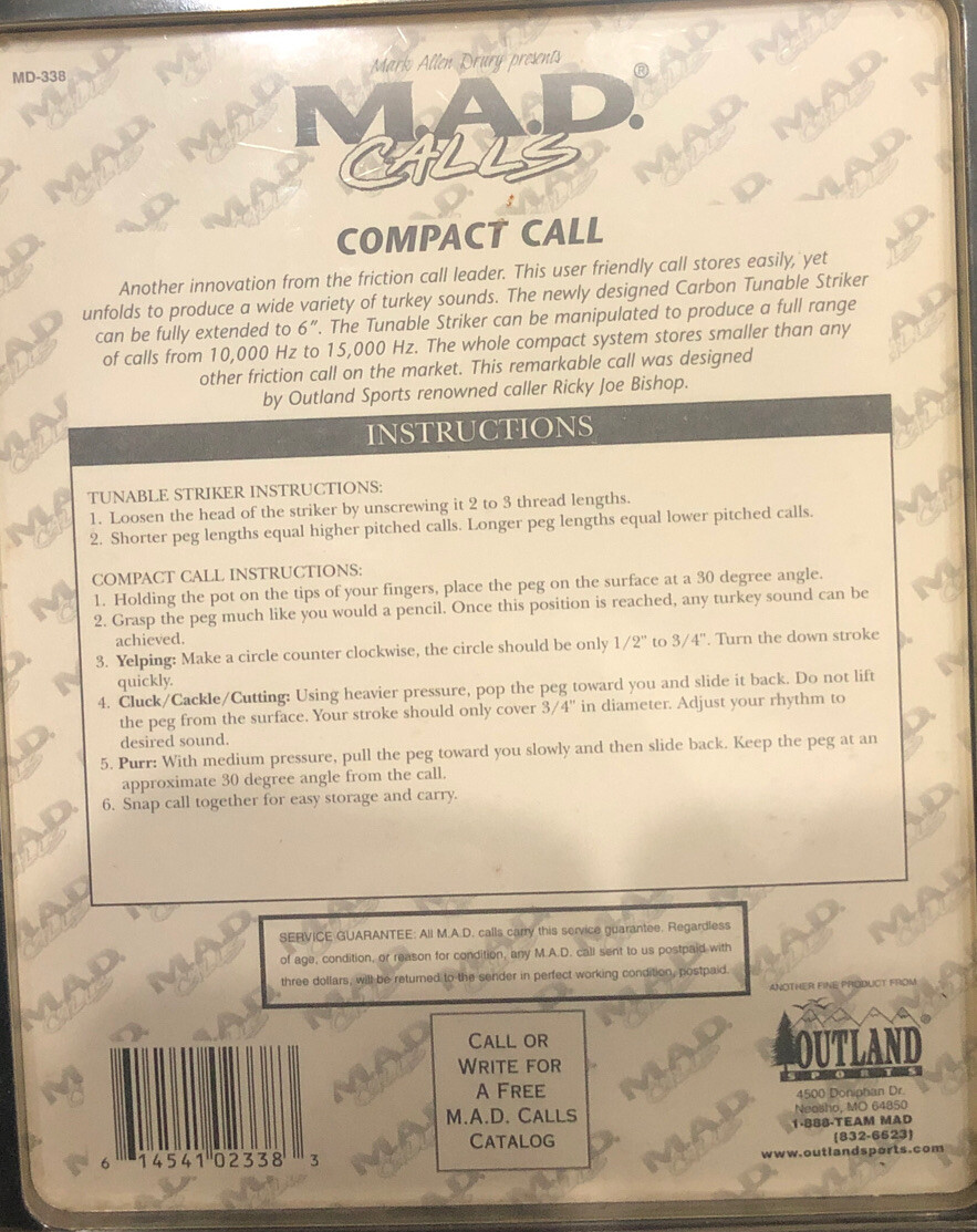 Mad Calls MD-338 Aluminum Compact W Tunable Striker Call-Two Surfaces ...