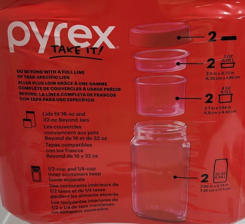 Set of 2 Pyrex Jars Take It Beyond Salad Prep Glass Container 8 Pieces ...