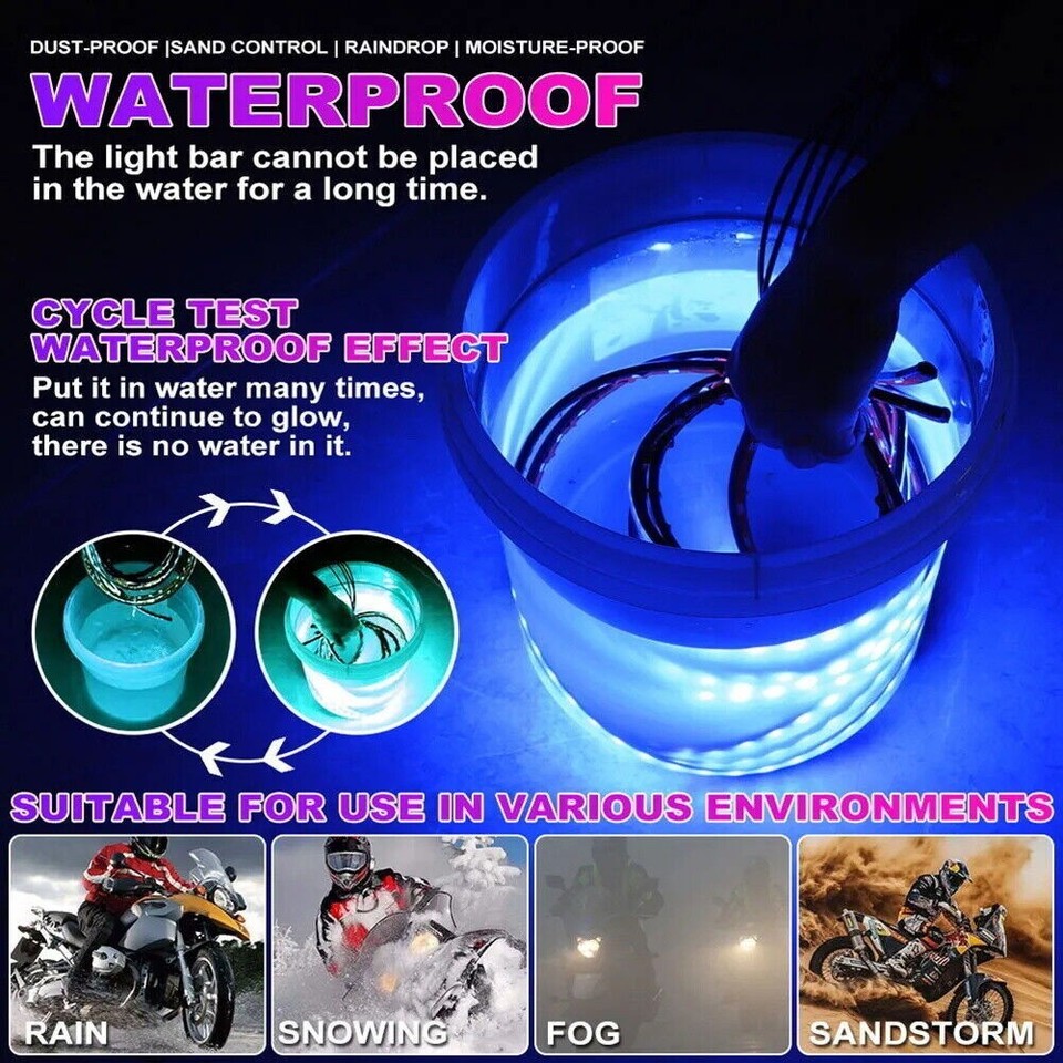 12Pcs Motorcycle RGB LED Waterproof Under Glow Lights Strip Neon Kit ...