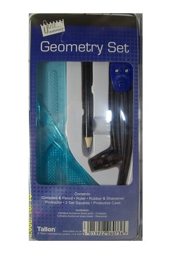 GEOMETRY MATH SET RULER PROTECTOR COMPASS SQUARES IN RIGID CASE | eBay UK