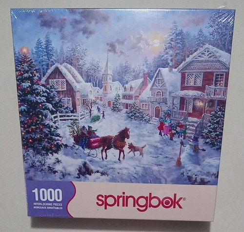 New Sealed Springbok WINTER Sleigh Horses Town 1000-Piece Jigsaw Puzzle ...