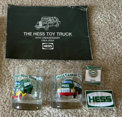 HESS TRUCK AWARD PIN-SET OF GLASSES+EMPLOYEE PATCH+book (HESS LOT ...
