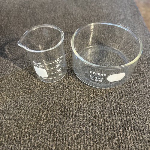 VINTAGE PYREX Crystallizing Dish No. 3140 (80x40) And 50 ml Beaker 1000 ...