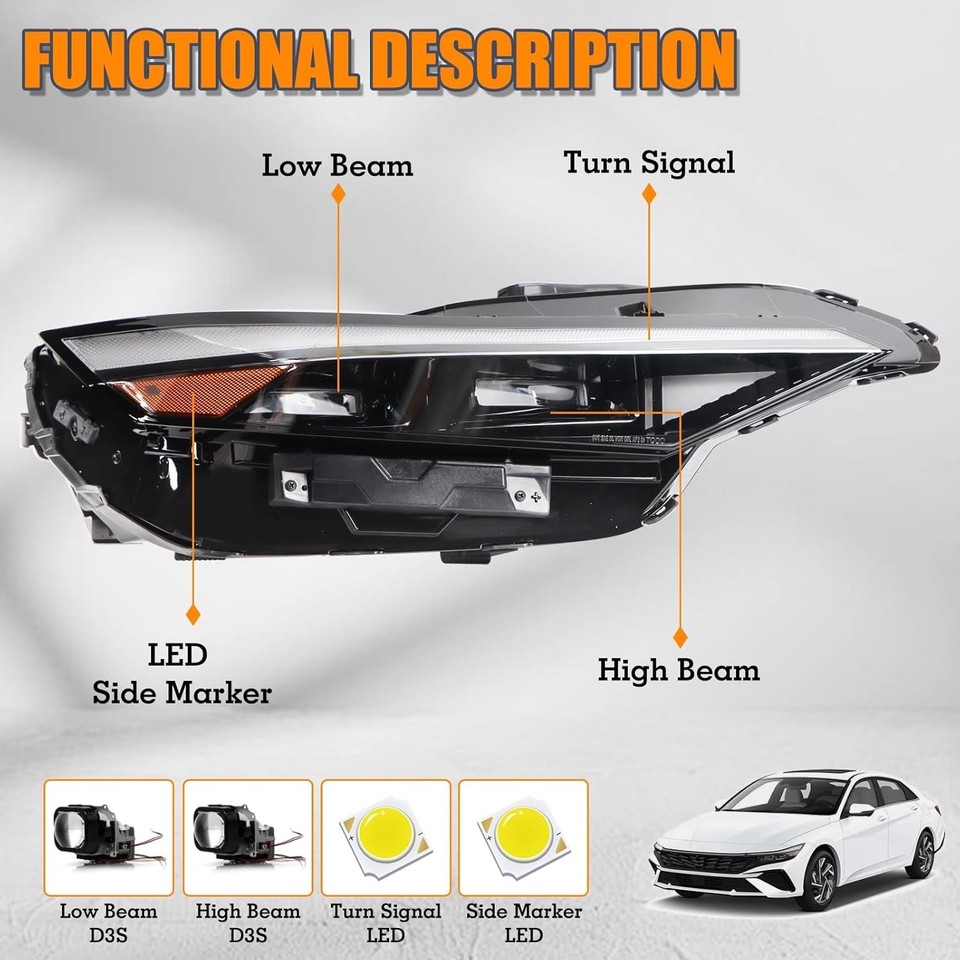 For 2024 2025 Hyundai Elantra Assembly Right/Left #92102AA740 Headlight ...