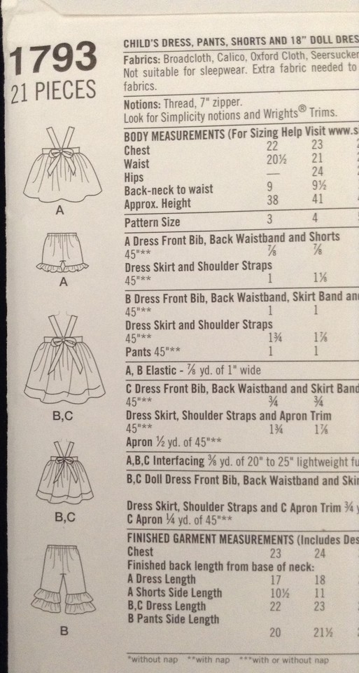 Uncut Girls Pattern Dress Pants Shorts and 18" Doll Dress Sarah Rose 3 ...