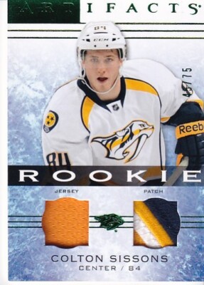 2014-2015 UD Artifacts Colton Sissons Dual Relic Emerald Rookie Card ...