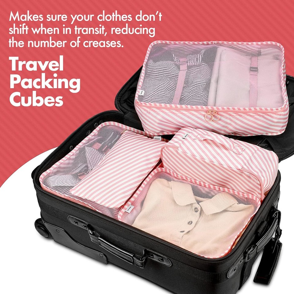 Travel Packing Cubes - 6 Piece Set Luggage One_Size, White & Navy | eBay