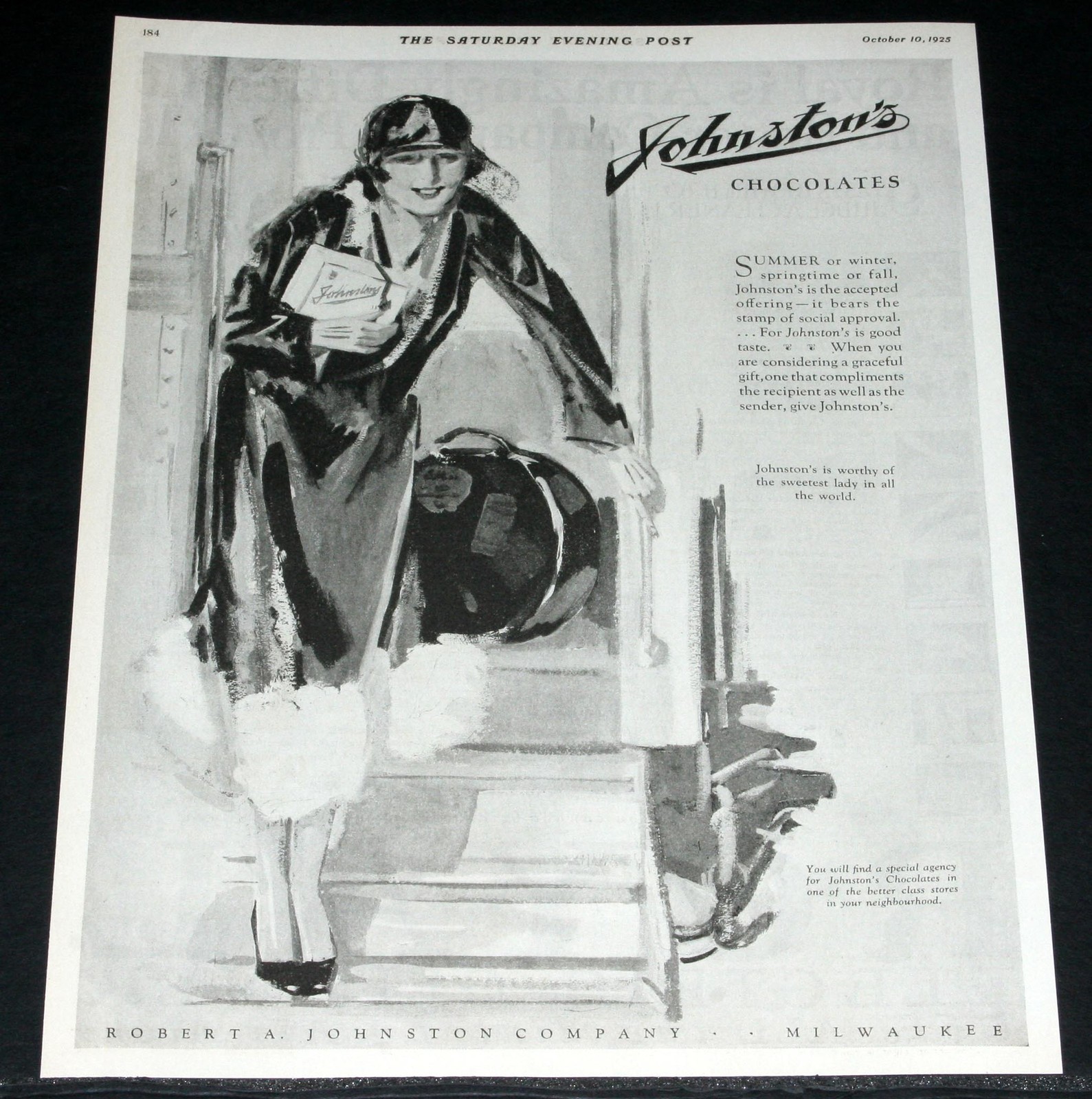 1925 OLD MAGAZINE PRINT AD, JOHNSTON CHOCOLATES, FOR YOUR SWEETEST LADY ...