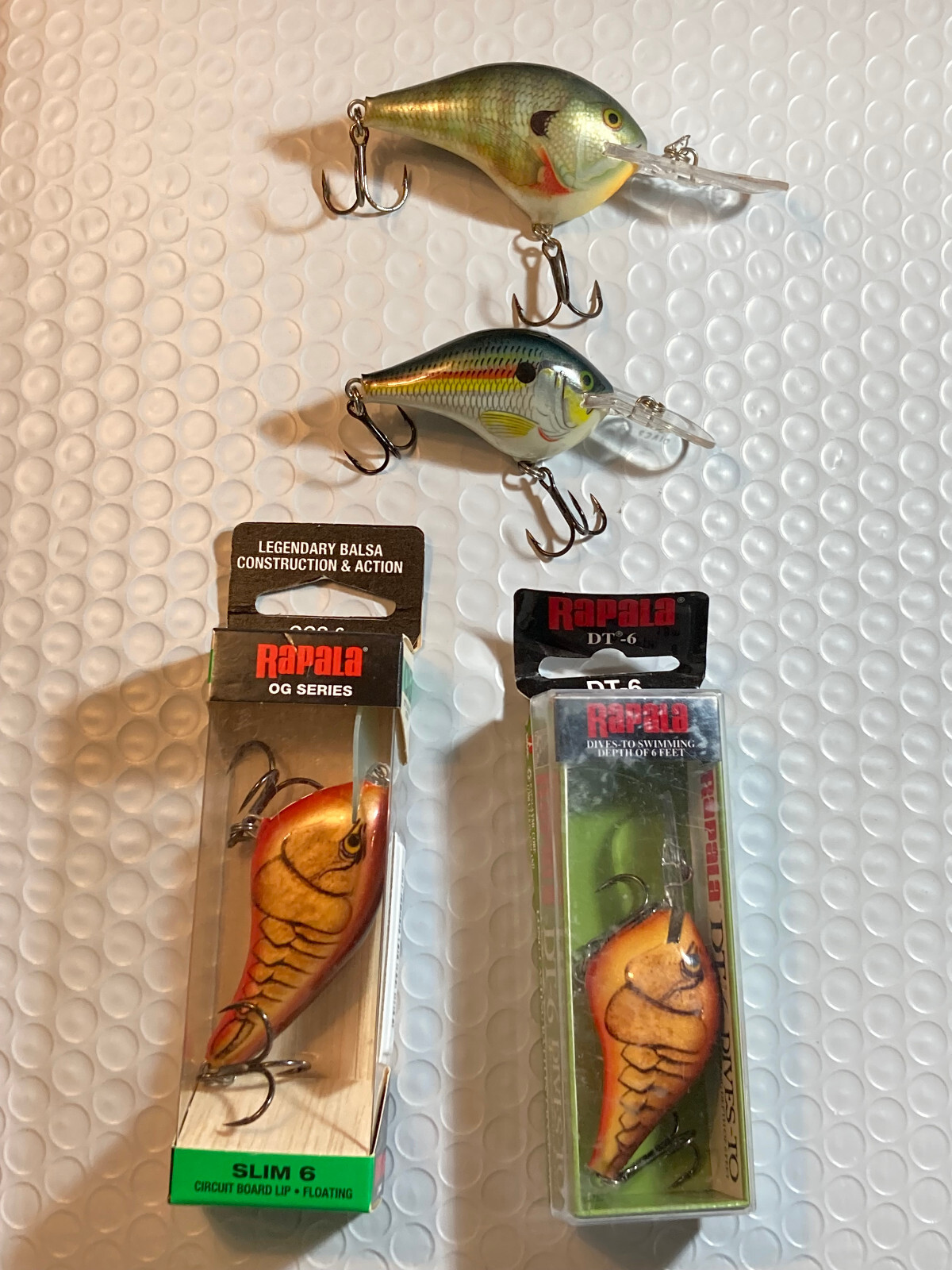 4 Rapala Fishing Lures (2 DT-6; 1 DT-10; 1 OGS-6) 2 New & 2 Used Lures ...