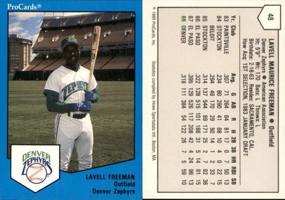 LaVel Freeman 1989 ProCards Minor League Team Sets #48 RC Card Denver ...