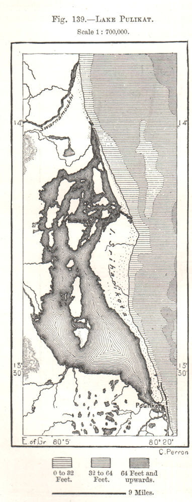 Lake Pulicat. India. Sketch map 1885 old antique vintage plan chart | eBay