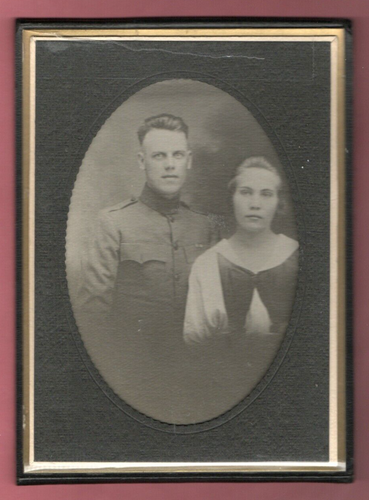 0LD PHOTO MILITARY MAN & wife FROM WW1,7 1/2 x5 3/4 w/frame.EARL/RUBY ...