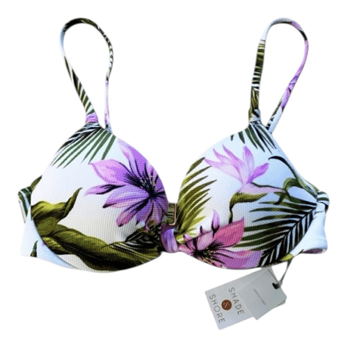 Shade & Shore 32B Bikini Top White Purple Green Floral Tropical Swim ...